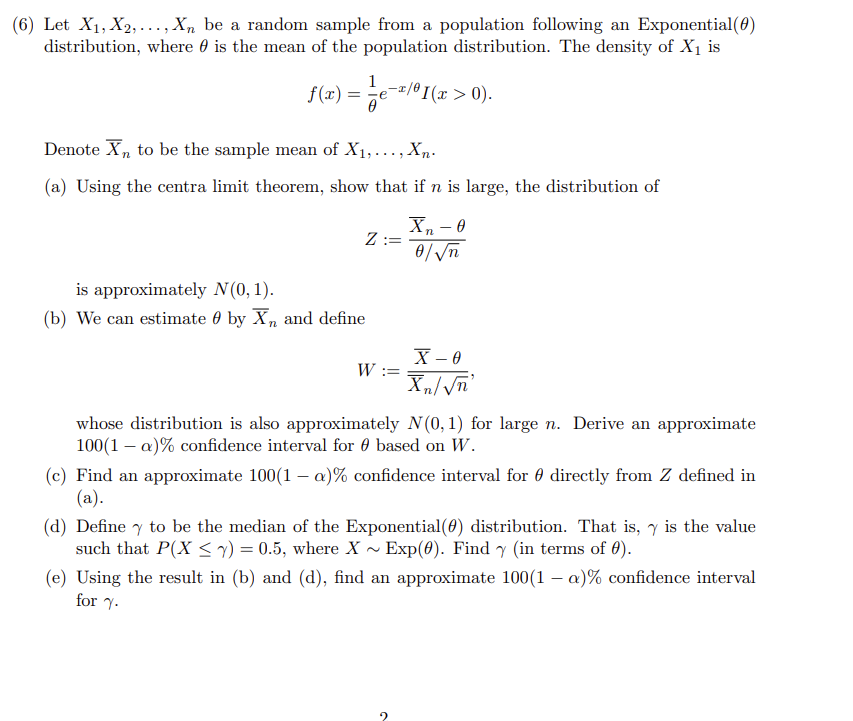 (6) Let X1, X2, ..., Xn be a random sample from a | Chegg.com