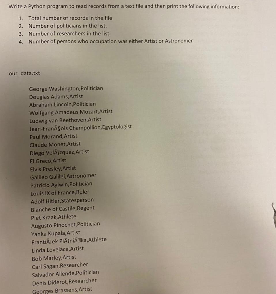 Solved Write a Python program to read records from a text | Chegg.com