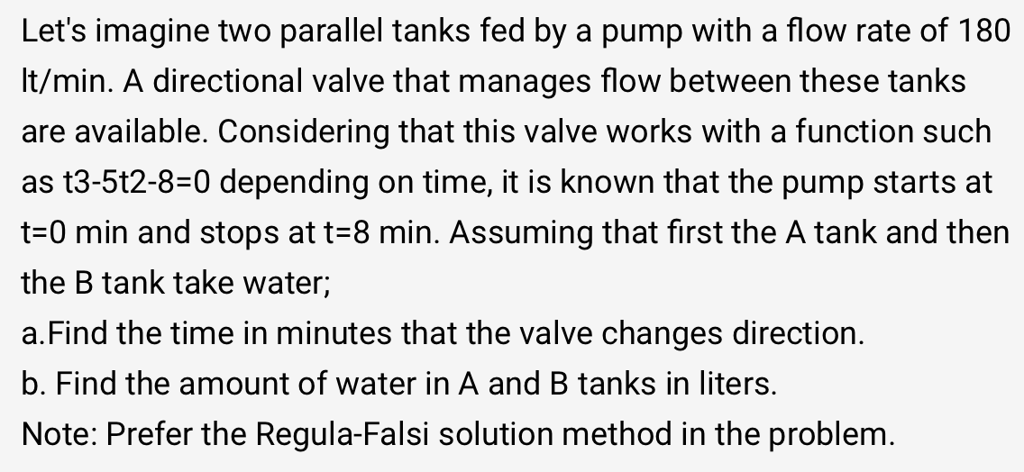 Solved Let's imagine two parallel tanks fed by a pump with a | Chegg.com