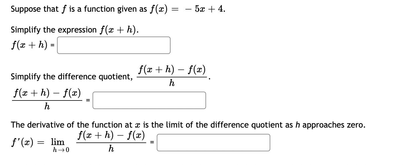 Solved Suppose that f is a function given as f(x)=−5x+4. | Chegg.com
