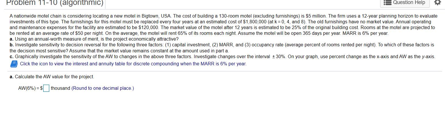 Solved Problem 11-10 (algorithmic) Question Help A | Chegg.com