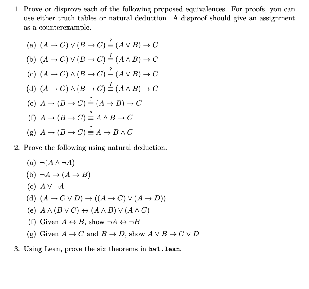 Solved 1. Prove or disprove each of the following proposed | Chegg.com