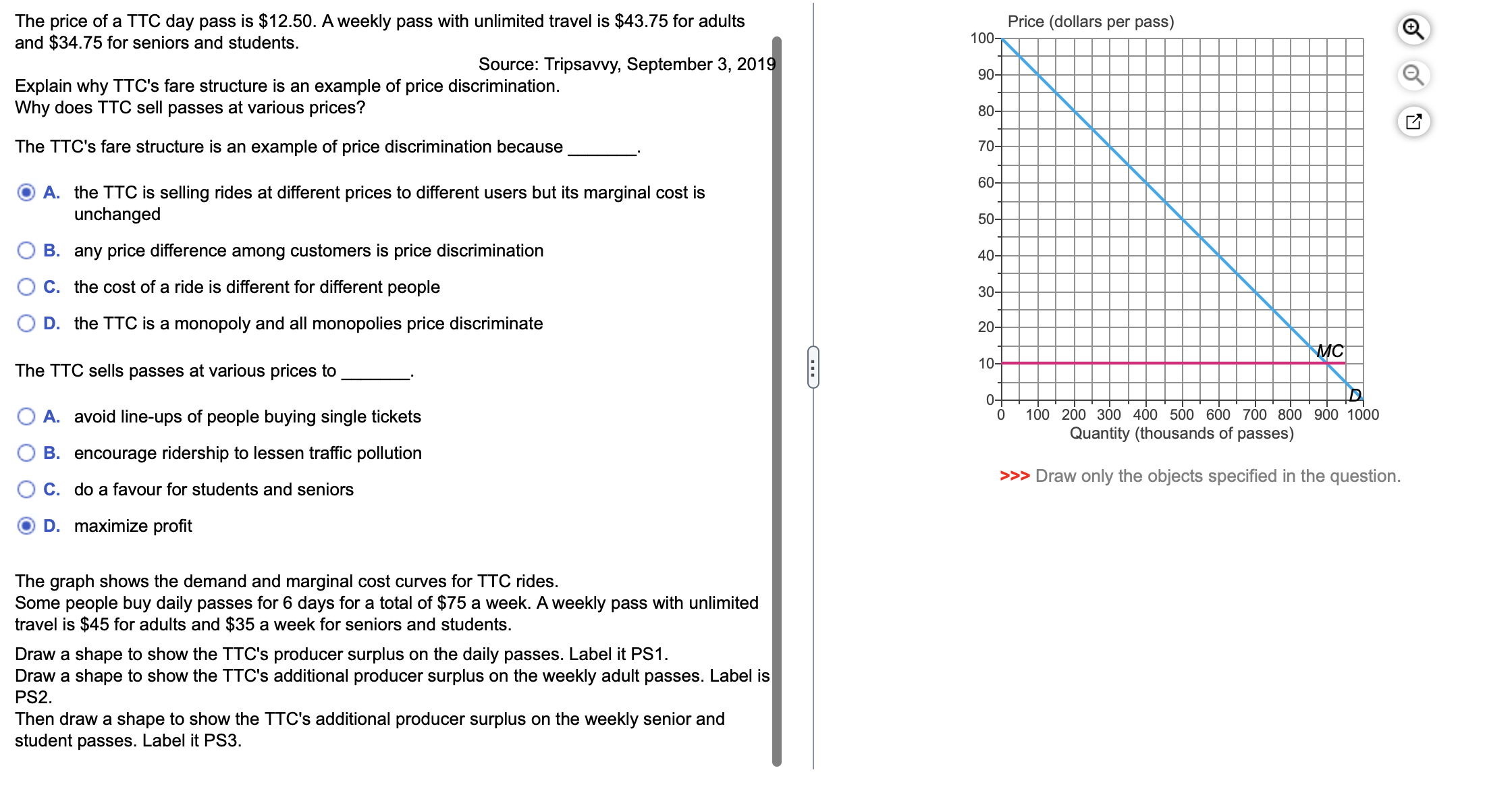Solved The price of a TTC day pass is $12.50. A weekly pass | Chegg.com