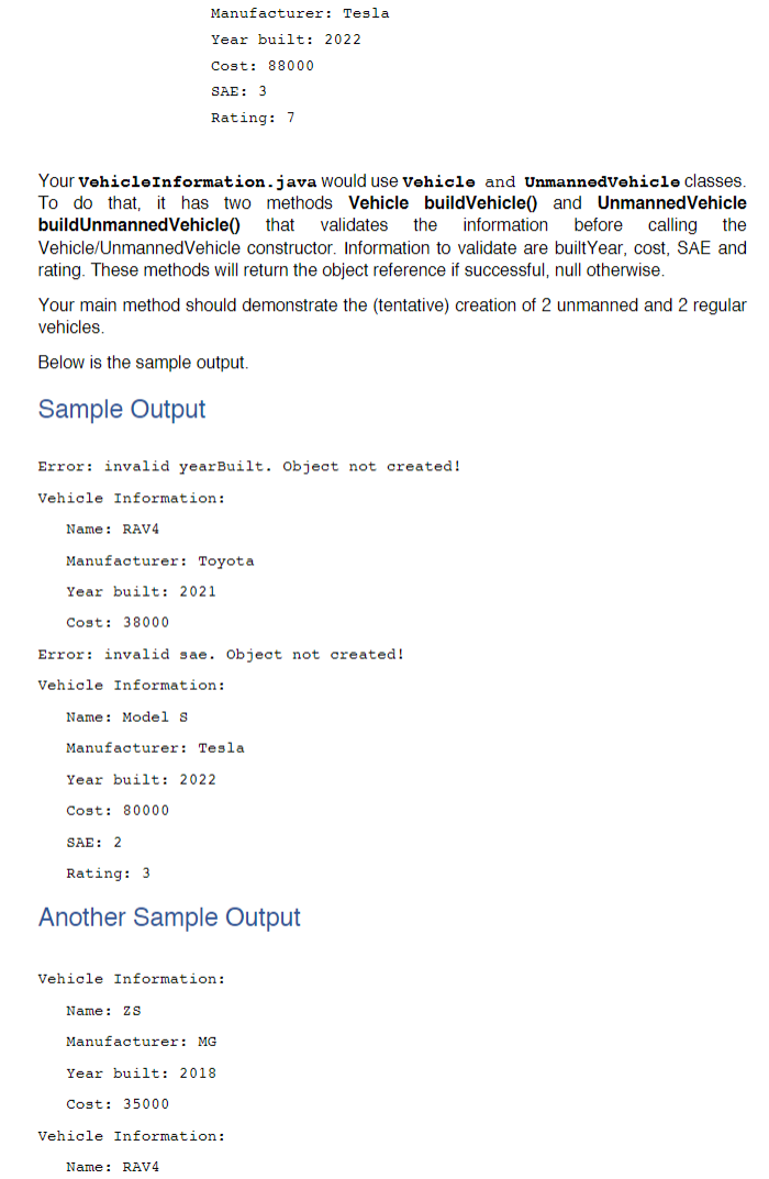 Solved Create Two Classes Vehicle And Unmannedvehicle The 9766