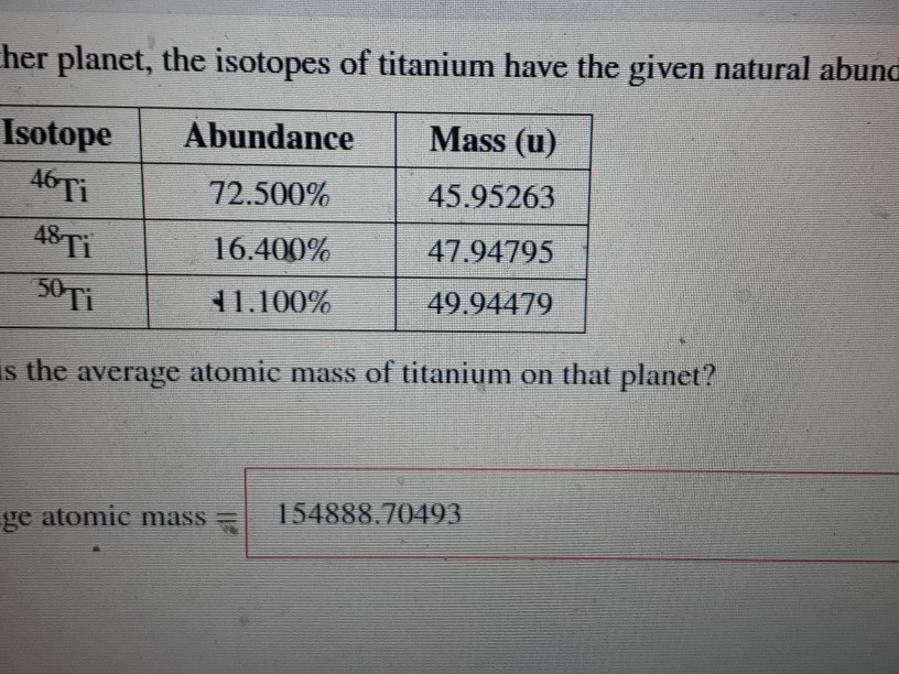 Solved her planet, the isotopes of titanium have the given | Chegg.com