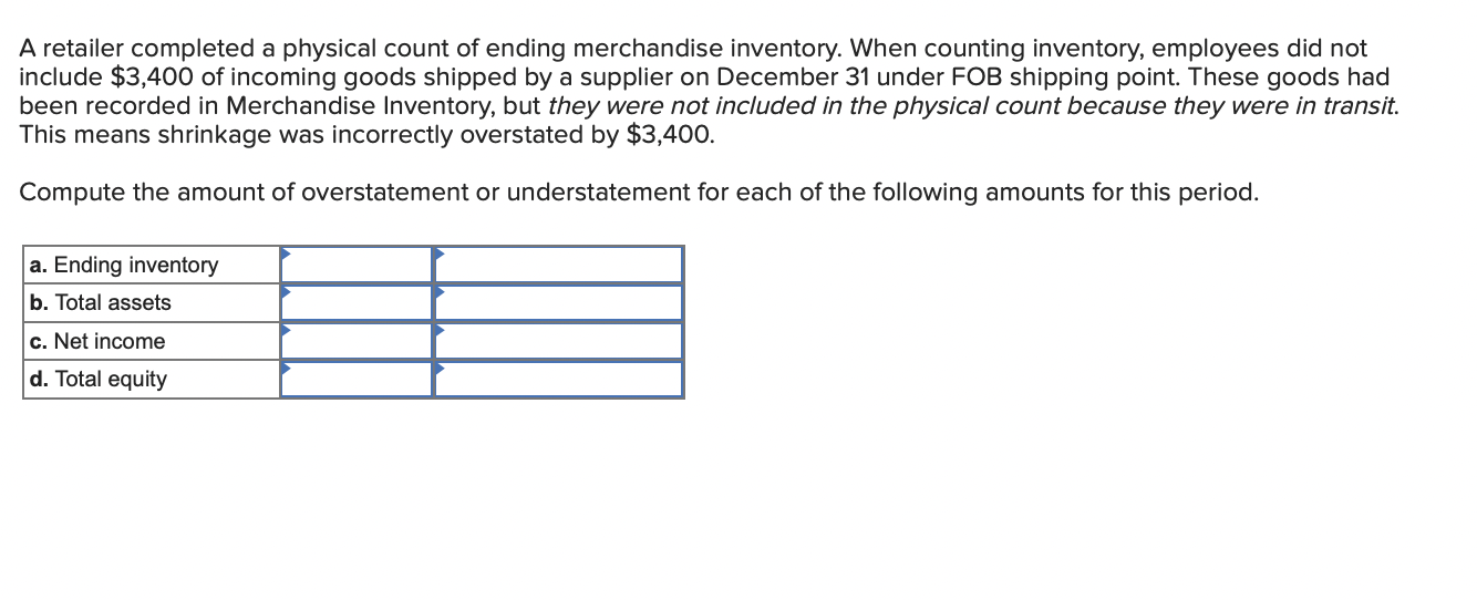 Solved A retailer completed a physical count of ending | Chegg.com