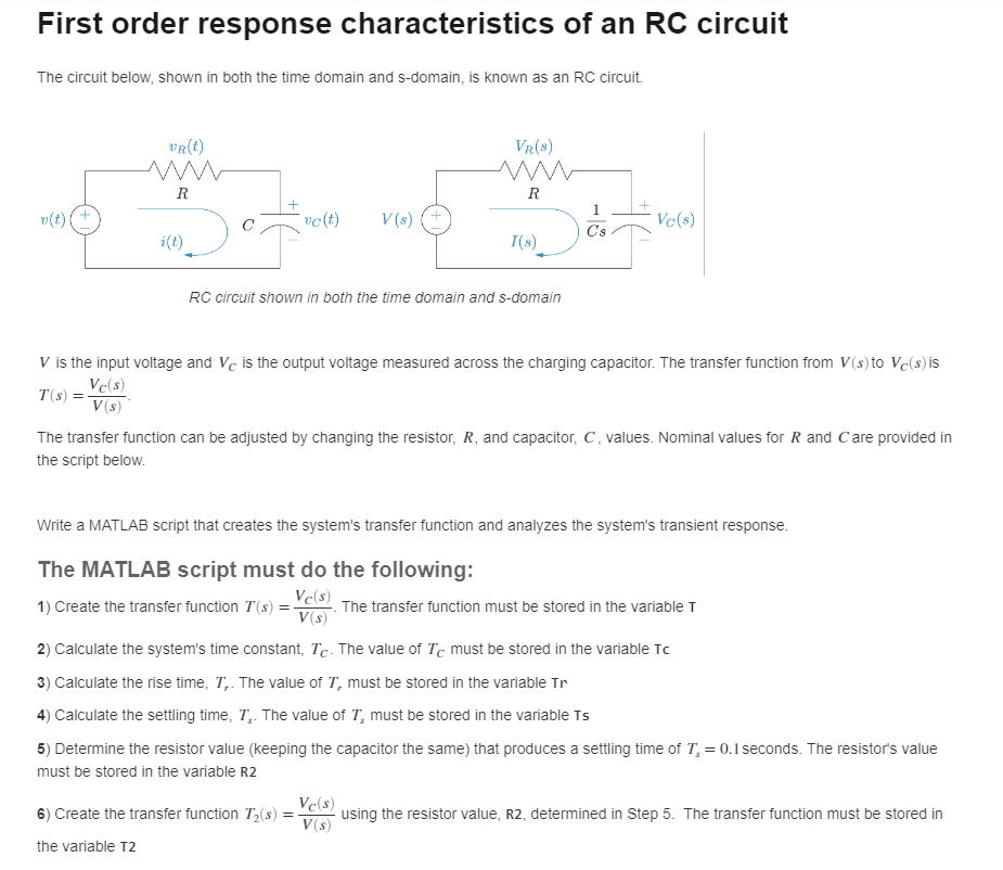 First order response characteristics of an RC circuit | Chegg.com