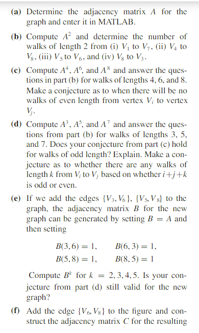 Solved V. V2 V8 V V5 V6 V4 V3 (a) Determine the adjacency | Chegg.com