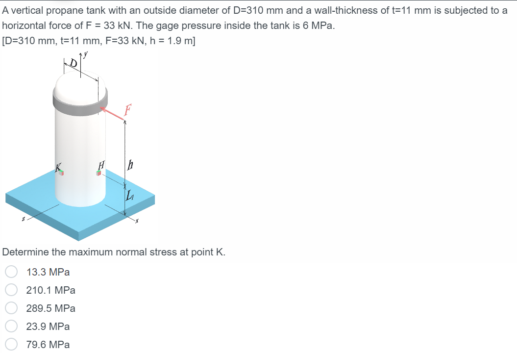 Solved A vertical propane tank with an outside diameter of | Chegg.com