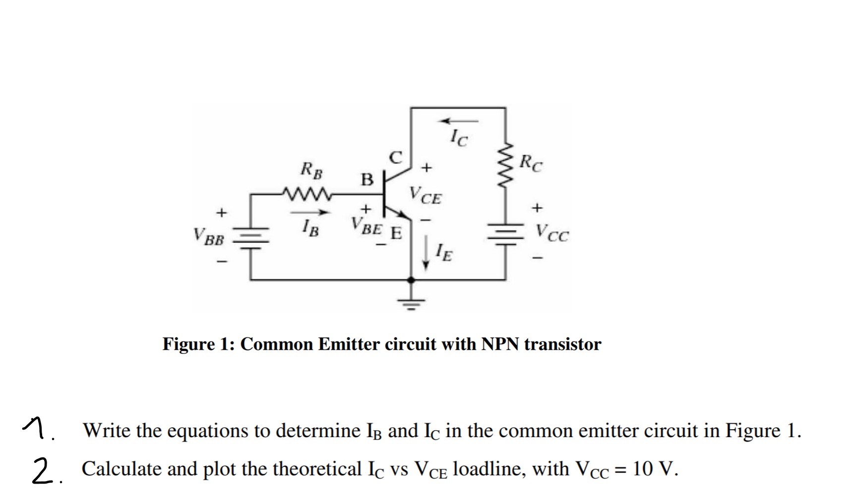 Solved Ic RC + RB WWW B VCE + + V BB VBE Ів E Voc TE Figure | Chegg.com