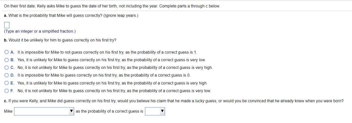 Solved On their first date, Kelly asks Mike to guess the | Chegg.com