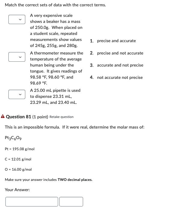 Solved Match the correct sets of data with the correct | Chegg.com
