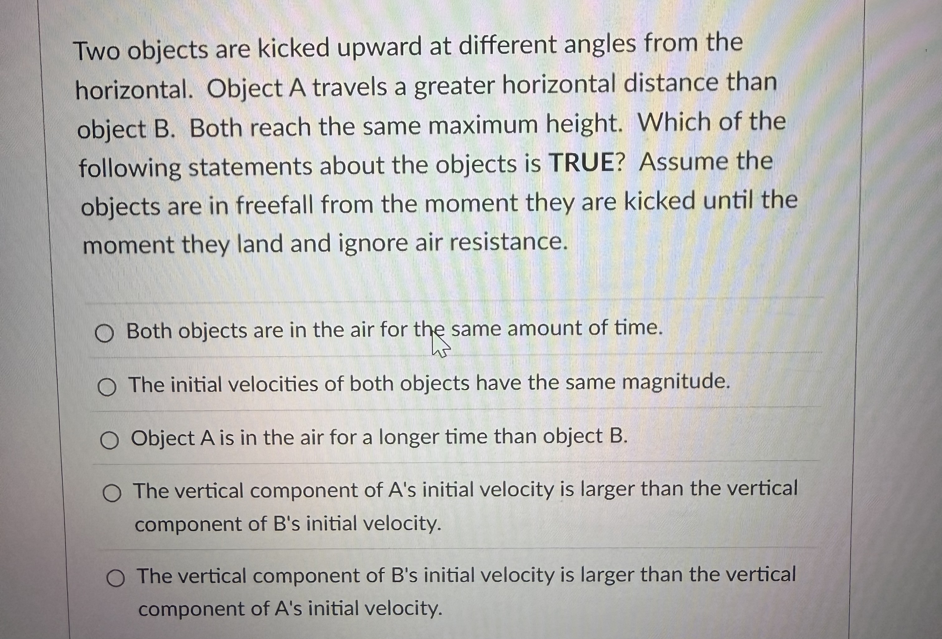 Solved Two objects are kicked upward at different angles | Chegg.com
