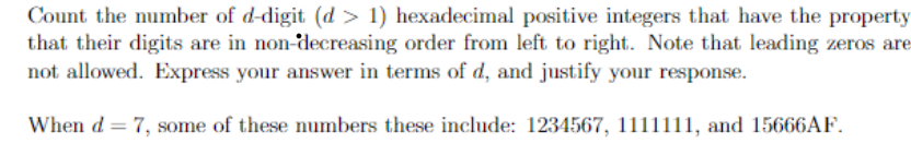 Count the number of d-digit (d > 1) hexadecimal | Chegg.com