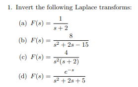 Solved 1. Invert the following Laplace transforms: (a) | Chegg.com