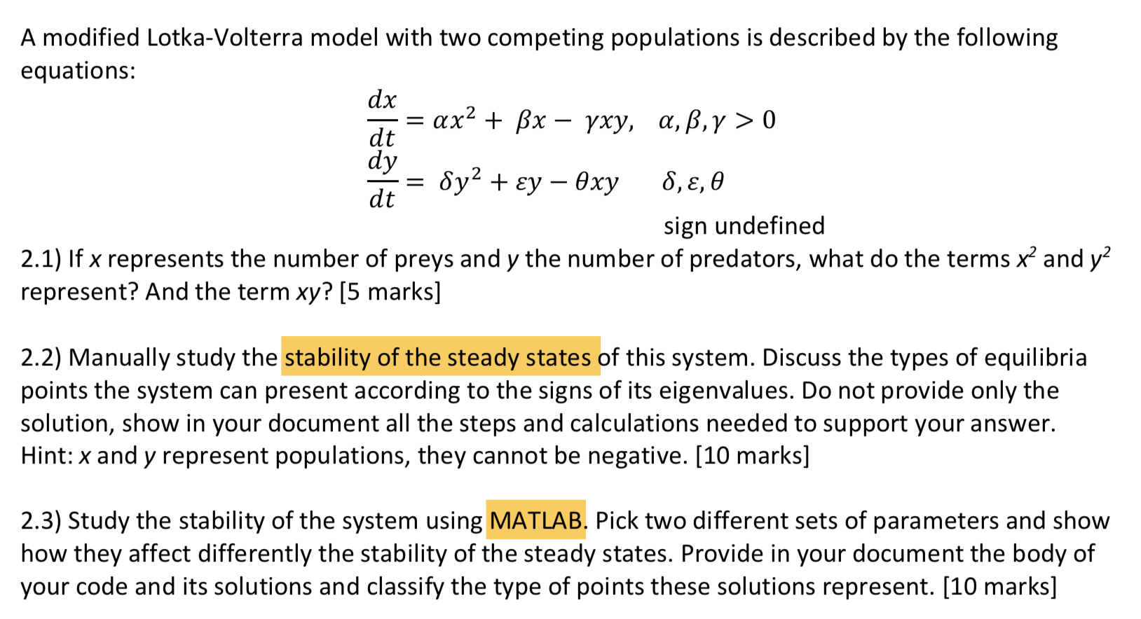 A modified Lotka-Volterra model with two competing | Chegg.com