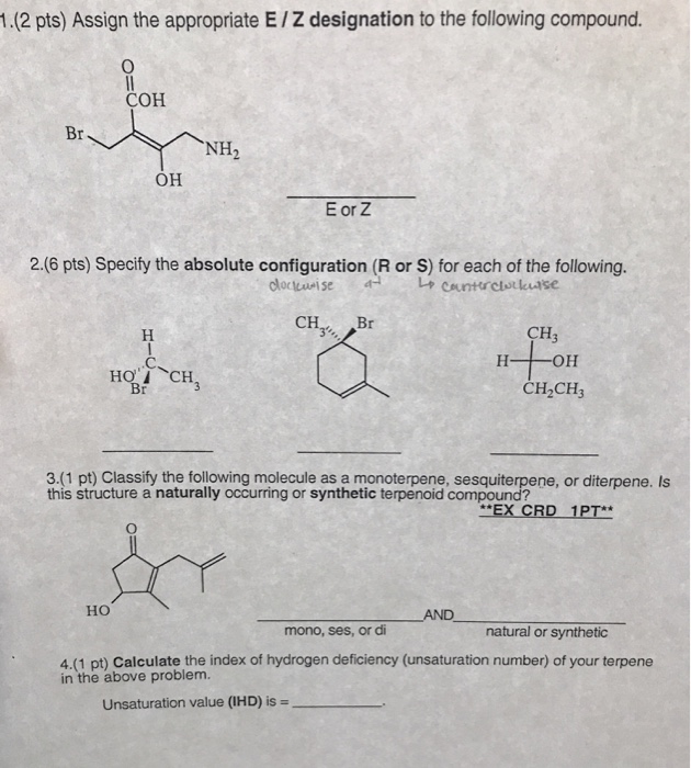 Solved 1.(2 pts) Assign the appropriate E/ Z designation to | Chegg.com
