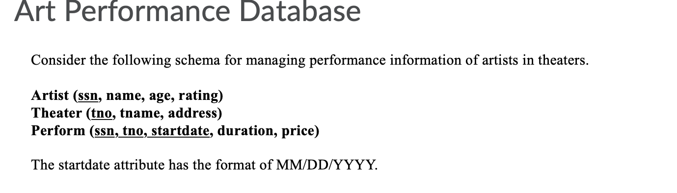 Solved Art Performance Database Consider the following | Chegg.com