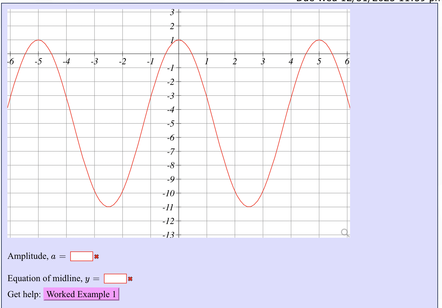 Solved Amplitude, a= Equation of midline, y= Get | Chegg.com