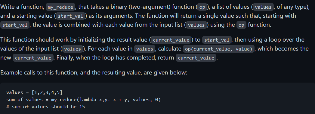 Solved Write a function, my_reduce , that takes a binary | Chegg.com
