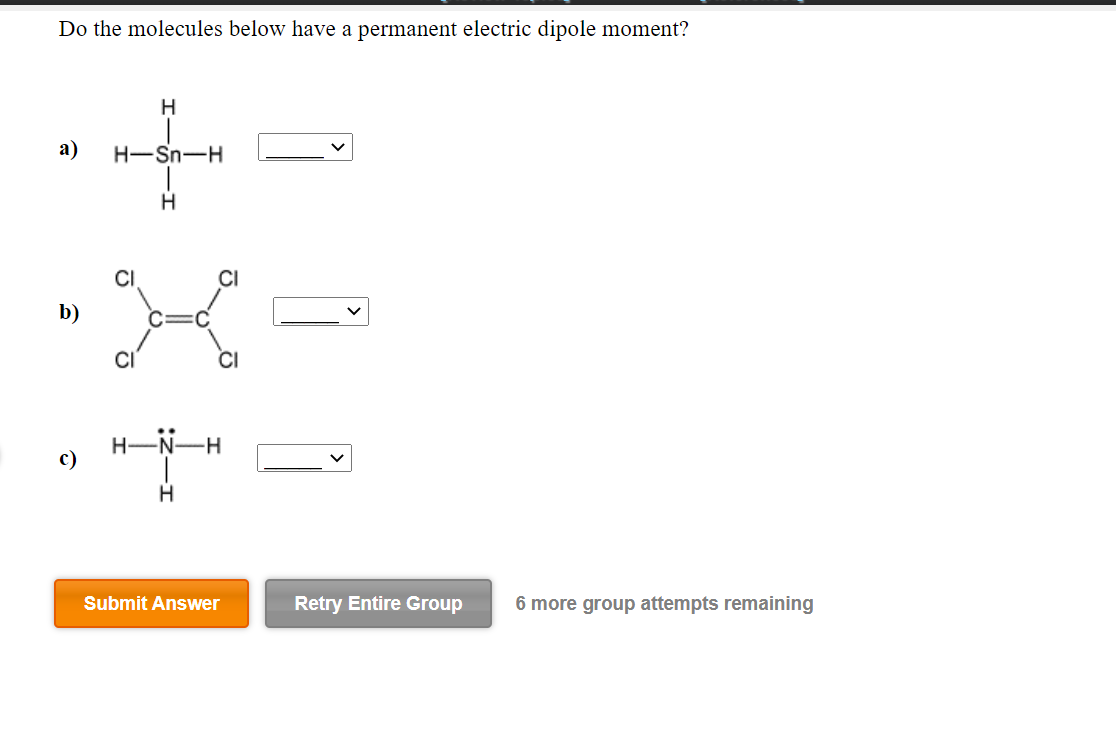 Solved Do the molecules below have a permanent electric | Chegg.com