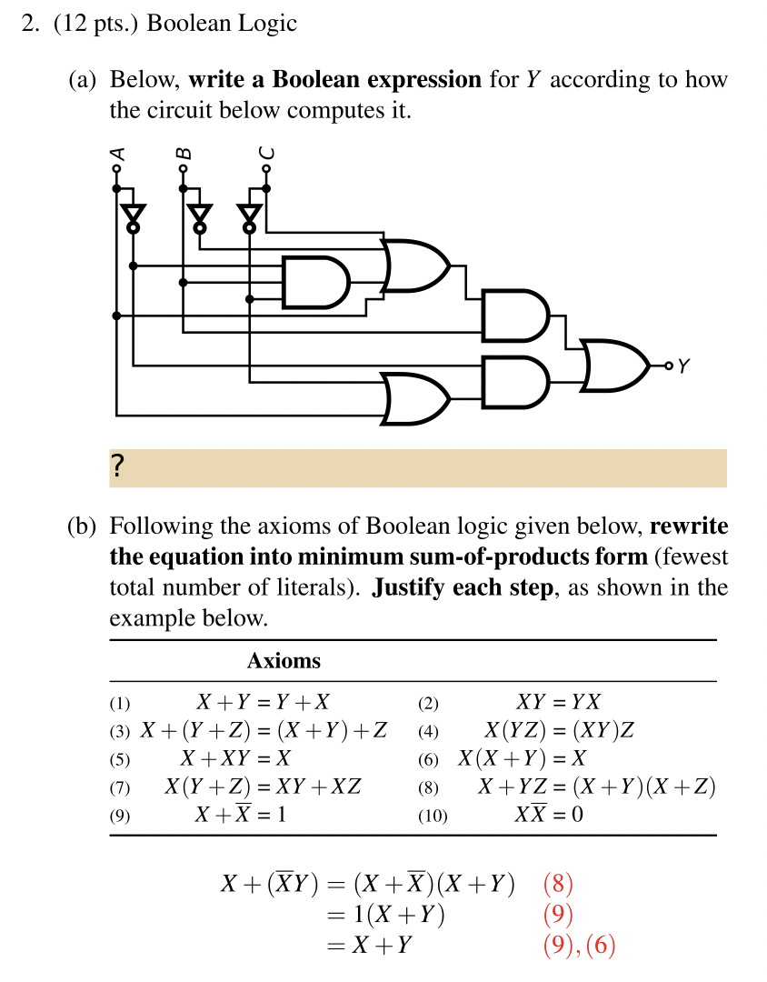 Solved 2. (12 pts.) Boolean Logic (a) Below, write a Boolean | Chegg.com