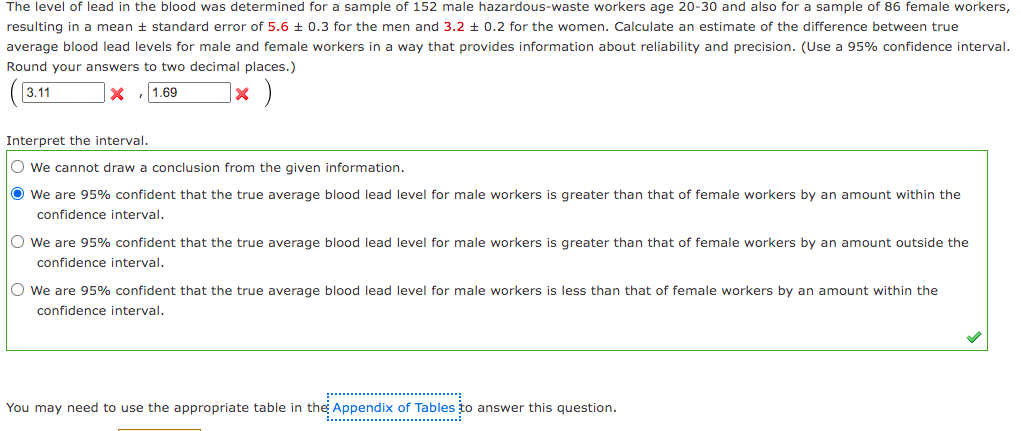 Solved The level of lead in the blood was determined for a | Chegg.com