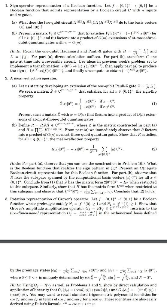 Solved 1. Sign-operator representation of a Boolean | Chegg.com