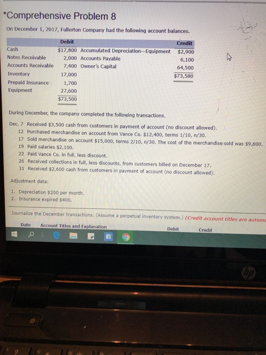 Solved Comprehensive Problem 8 On December 1, 2017, | Chegg.com