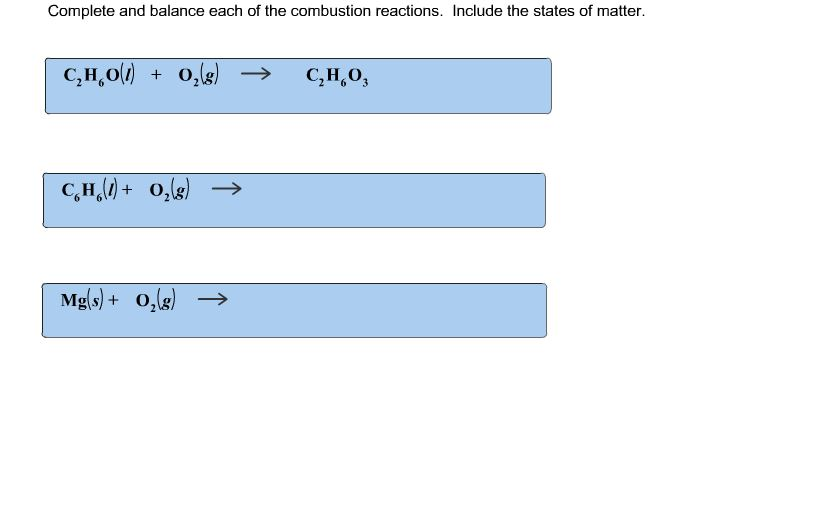 Solved Complete and balance each of the combustion | Chegg.com