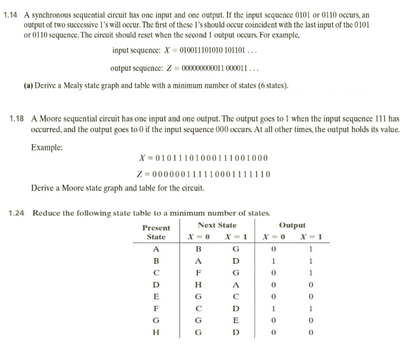 Solved 1.14 ﻿A synchronous sequential circuit has one input | Chegg.com
