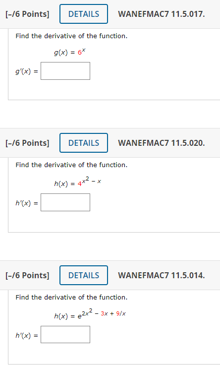 Solved [ 6 Points] Wanefmac7 11 5 017 Find The Derivative