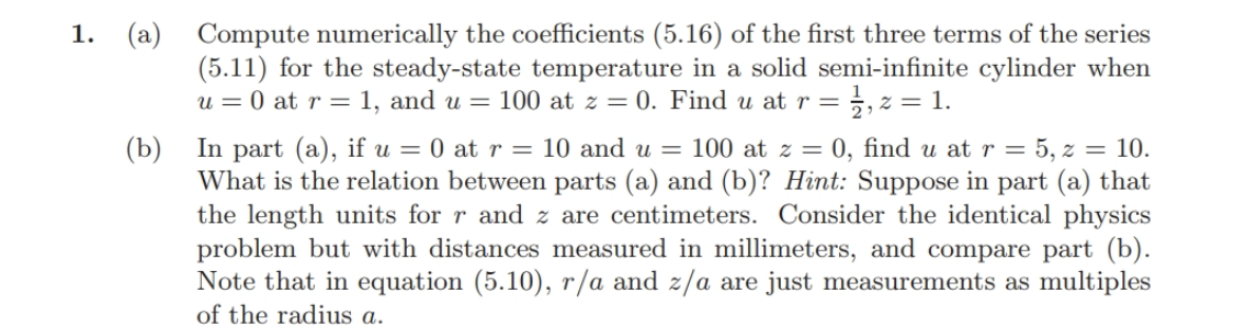 Solved (a) Compute numerically the coefficients (5.16) of | Chegg.com