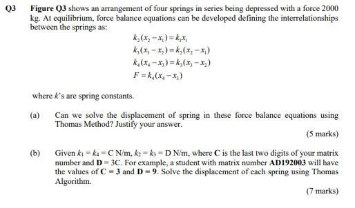 Solved Q3 Figure Q3 shows an arrangement of four springs in | Chegg.com