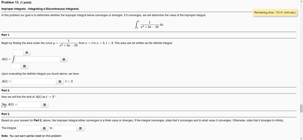 Solved Problem 13. (1 point) Improper Integrals - | Chegg.com