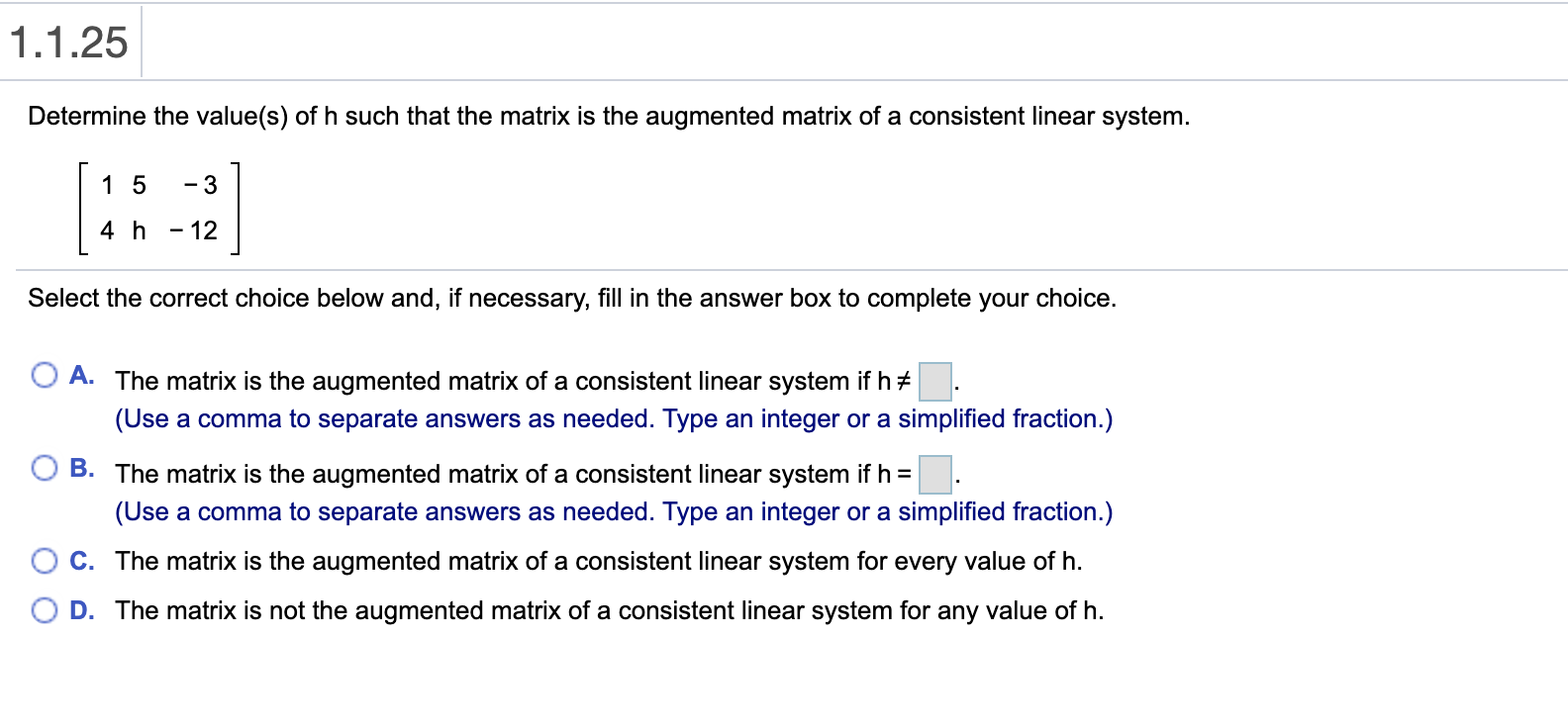 Solved 1.1.25 Determine the value(s) of h such that the | Chegg.com