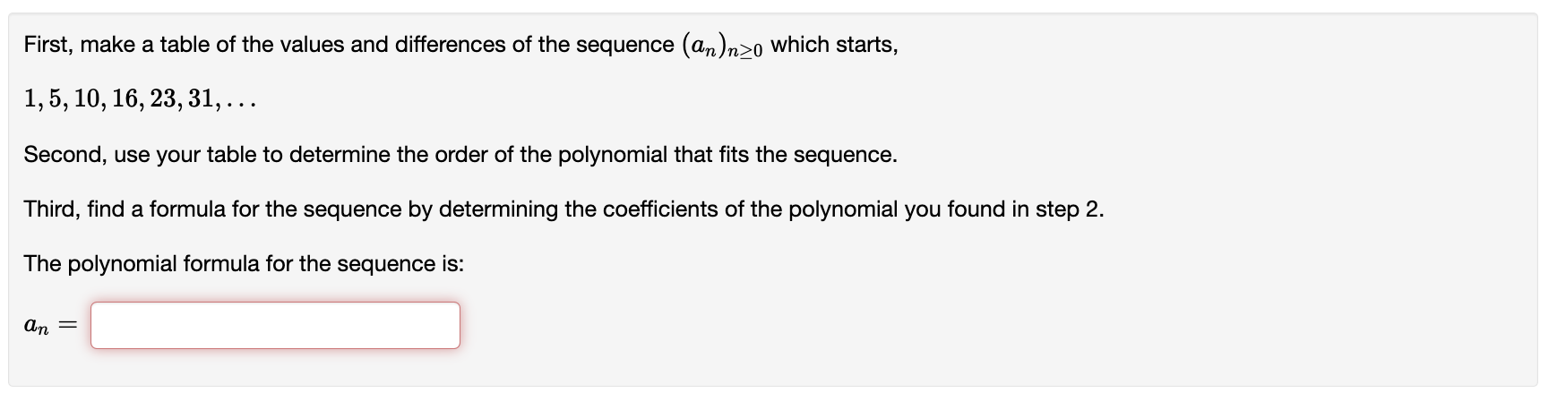 Solved First, make a table of the values and differences of | Chegg.com