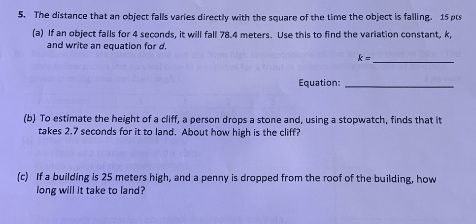 Solved 5 The Distance That An Object Falls Varies Directly