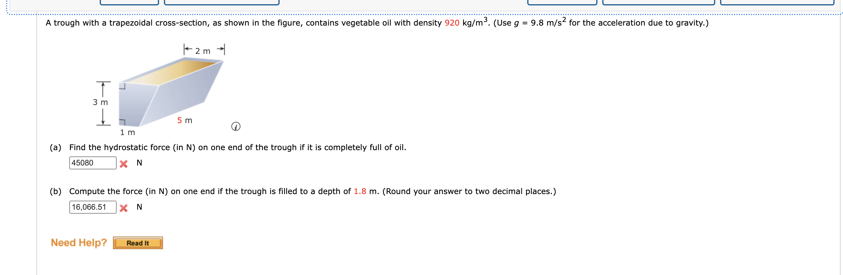 Solved (a) Find the hydrostatic force (in N) on one end of | Chegg.com