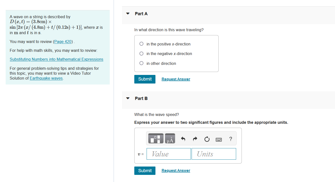 Solved A wave on a string is described by Part A D(x,t)=(3.8 | Chegg.com