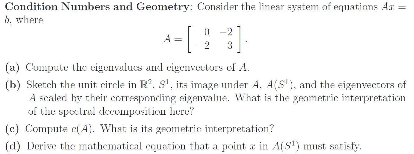 Solved Condition Numbers and Geometry: Consider the linear | Chegg.com