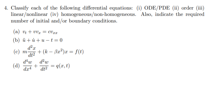 Solved 4. Classify each of the following differential | Chegg.com