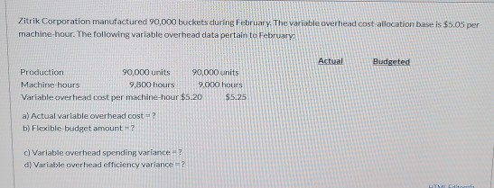 Solved Zitrik Corporation manufactured 90,000 buckets during | Chegg.com