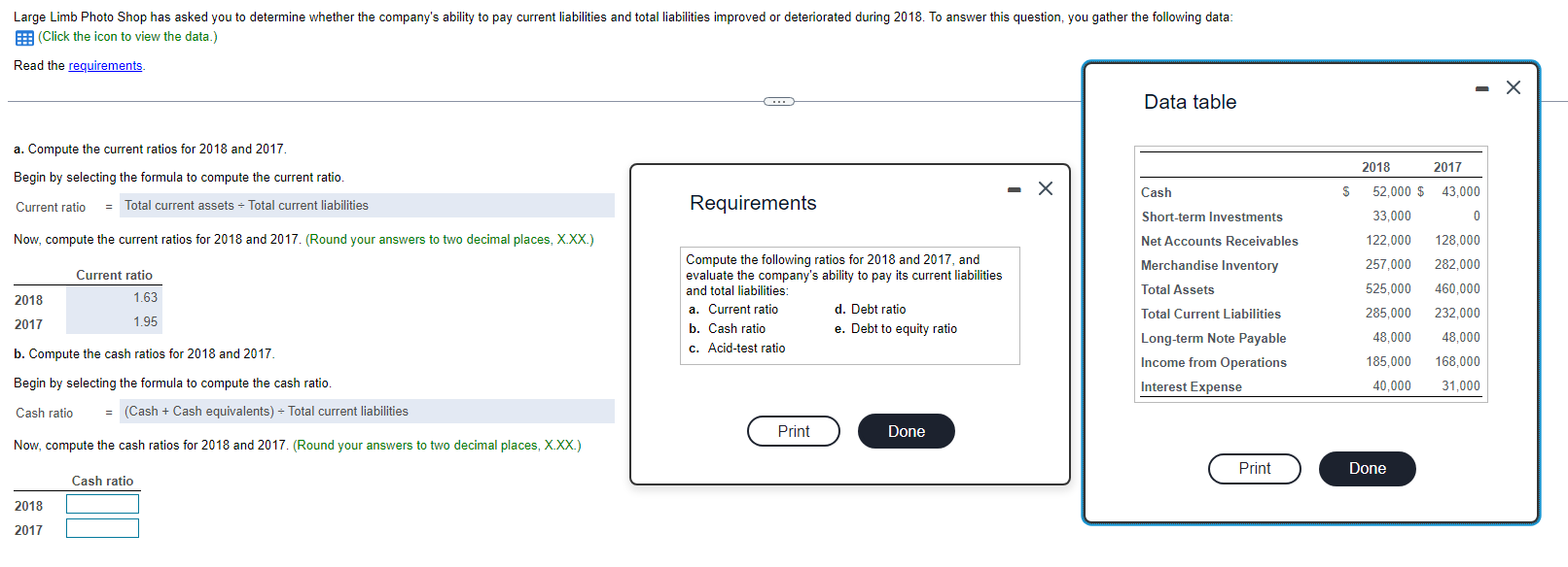 Solved Data table a. Compute the current ratios for 2018 and | Chegg.com