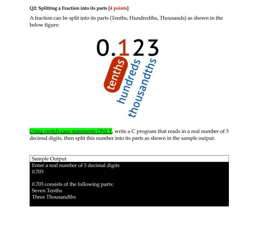 Solved Q2: Splitting a Fraction into its parts A fraction | Chegg.com