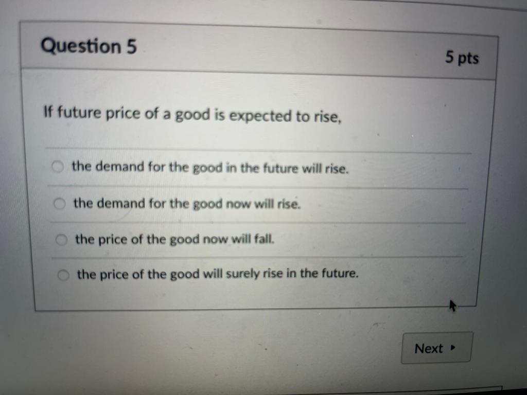 Solved If future price of a good is expected to rise, the | Chegg.com