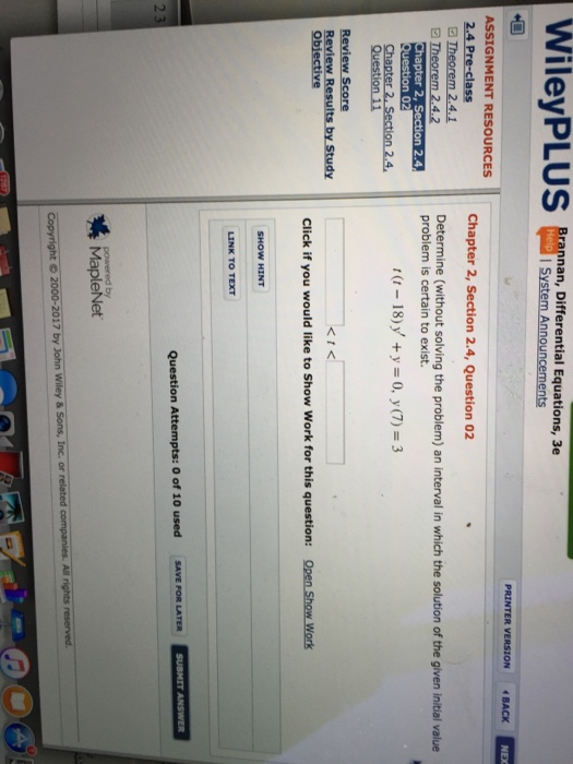 Solved Determine (without solving the problem) an interval | Chegg.com
