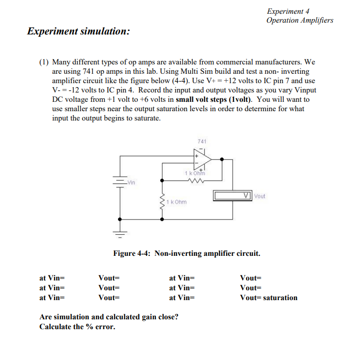 Solved Experiment4 Operation Amplifiers Experiment | Chegg.com