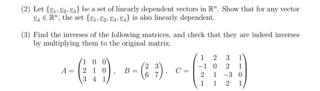Solved (2) Let {V1, V2, V3} be a set of linearly dependent | Chegg.com