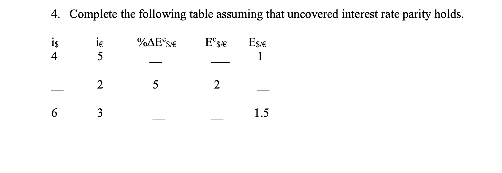 Solved 4. ﻿Complete the following table assuming that | Chegg.com